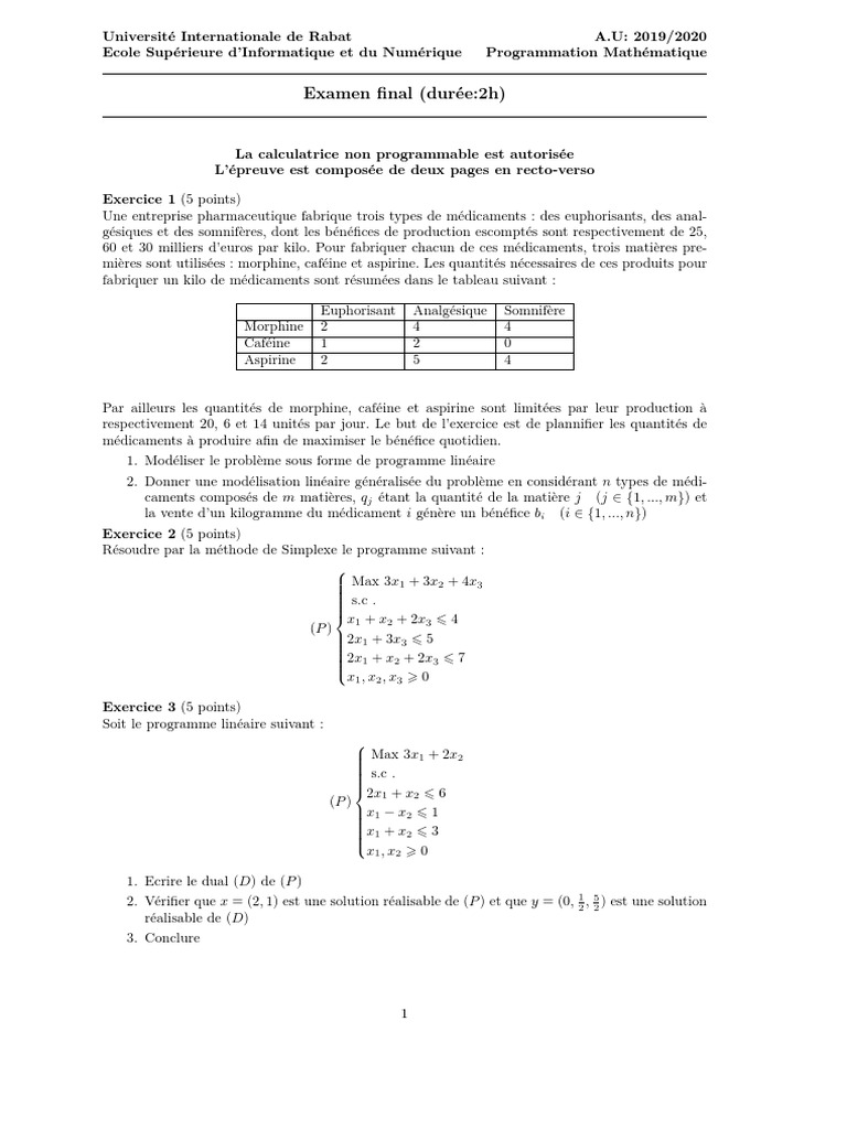 Programmation Mathématique | PDF | Optimisation linéaire | Algorithmes