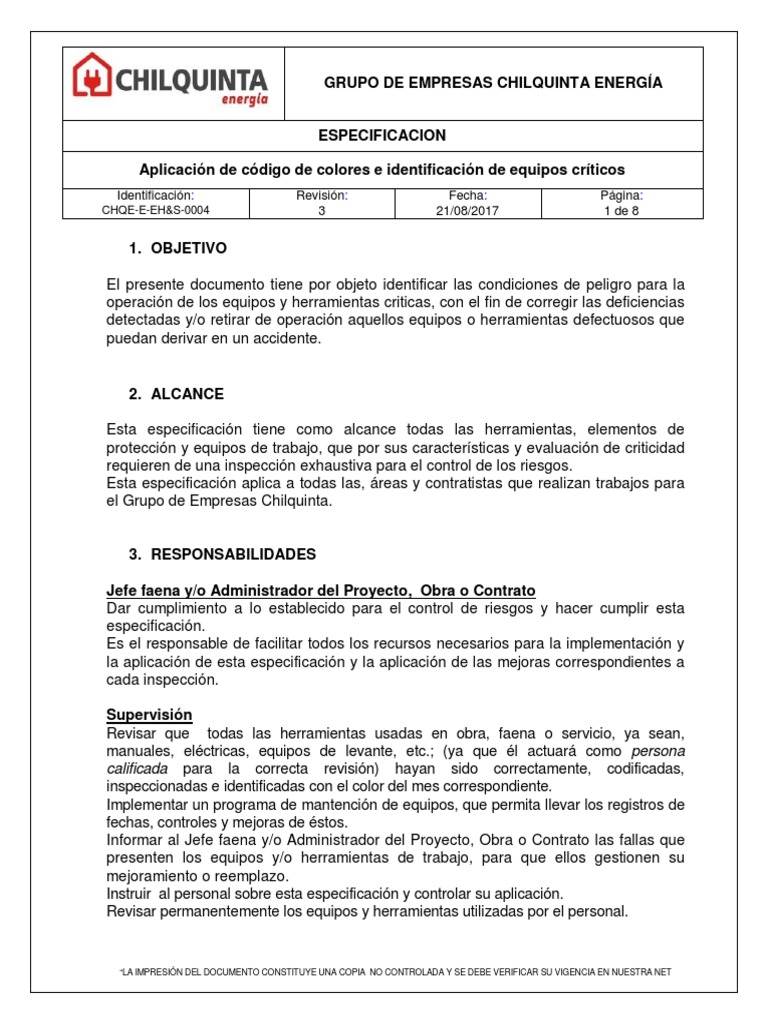 CHQE-E-EH&S-0004 Código de Colores e - Identificacion-De-Equipos-Criticos PDF | PDF