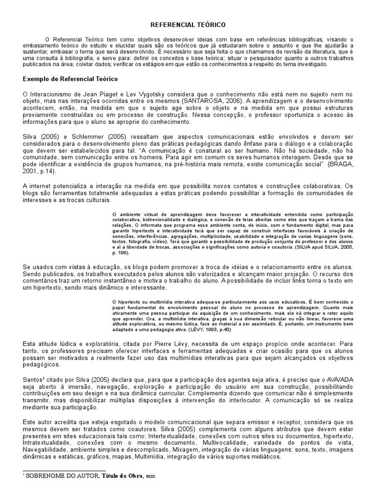 Modelo De Referencial Teórico Pdf Hipertexto Aprendizado