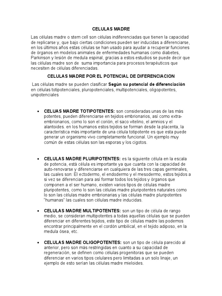 Celulas Madre | PDF | Potencia celular | Célula madre