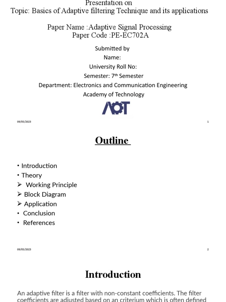 Adaptive Filtering Basics & Applications | PDF | Electrical Engineering | Digital Signal Processing