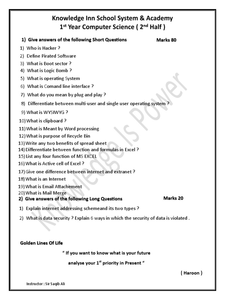1st Year Computer 2nd Half | PDF | Games & Activities | Computers