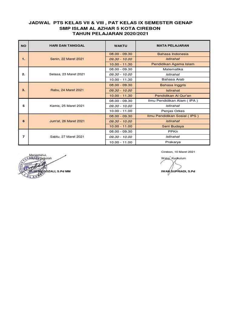 Jadwal PTS Genap | PDF