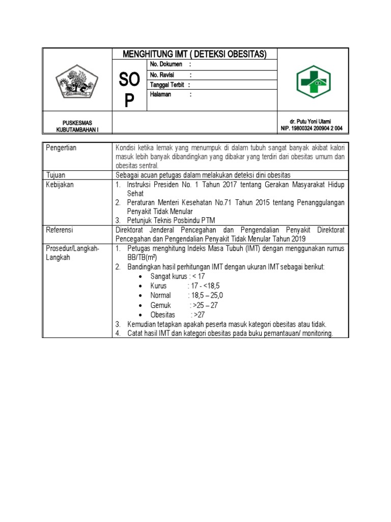 Sop Menghitung Imt (Deteksi Dini Obesitas) | PDF