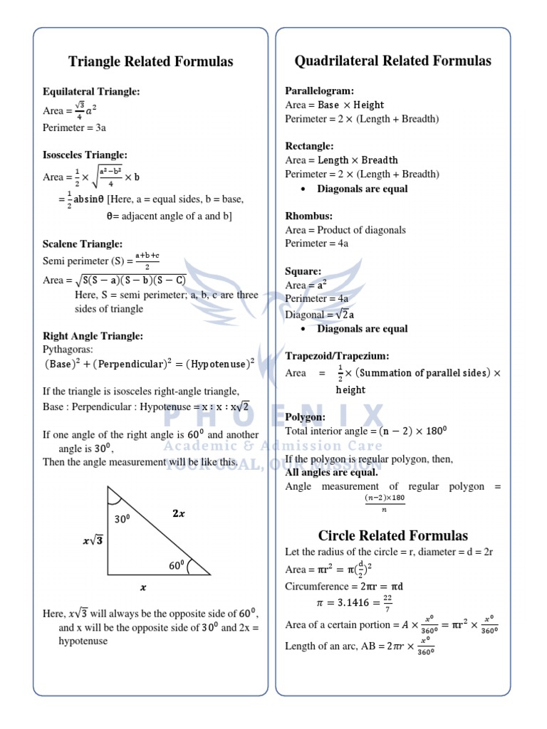 Triangle Related Formulas Quadrilateral Related Formulas | Download ...