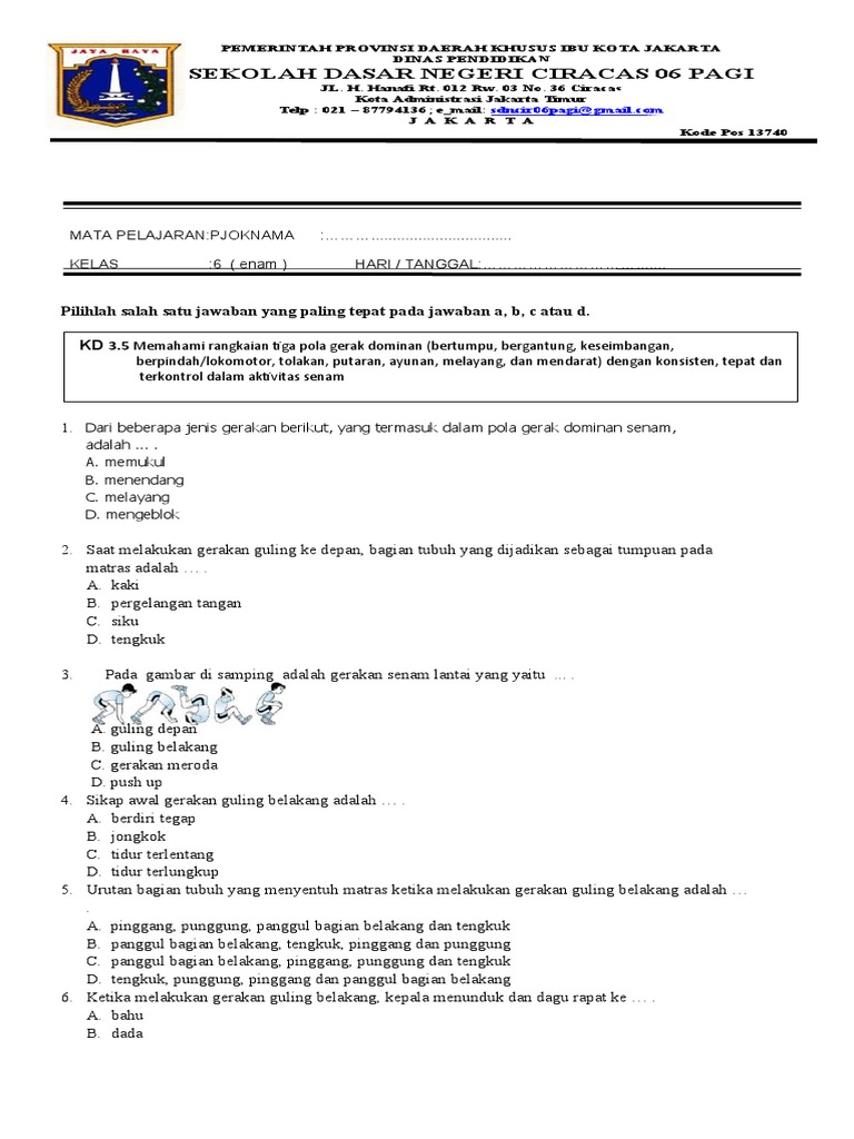 Soal PTS Pjok Kelas 6 SMT 2 2021 | PDF