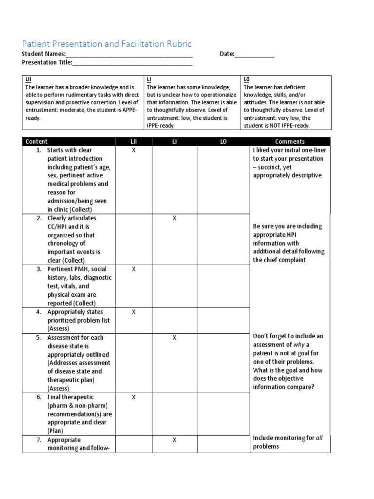 Presentation Example Rubric | PDF | Learning | Patient