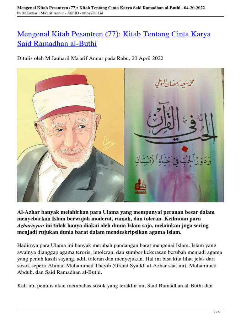 Mengenal Kitab Pesantren (77) - Kitab Tentang Cinta Karya Said Ramadhan ...