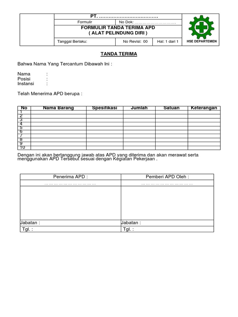 Form Tanda Terima apd | PDF