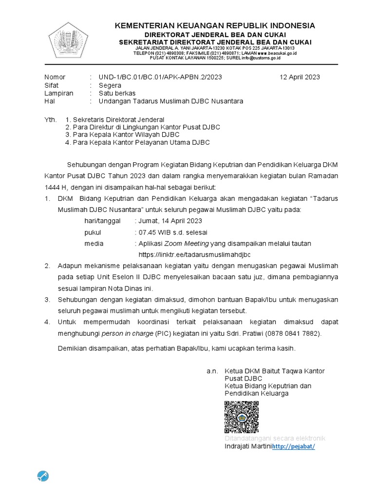 Undangan Tadarus Muslimah DJBC Nusantara PDF | PDF