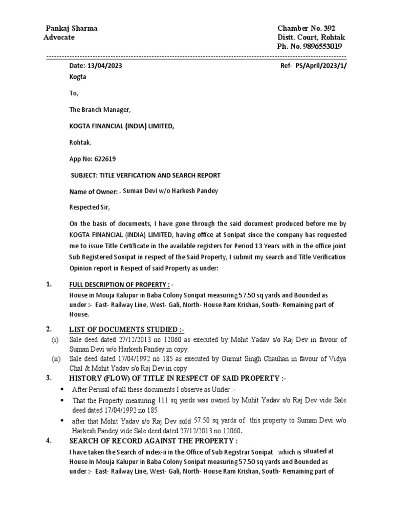 Title Verification Report for Properties | PDF | Mortgage Law ...