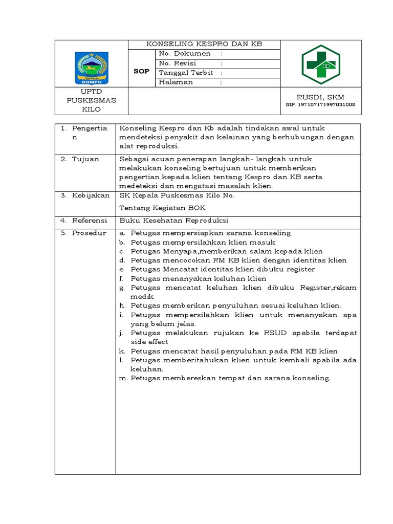 Sop Konseling KB Kespro | PDF