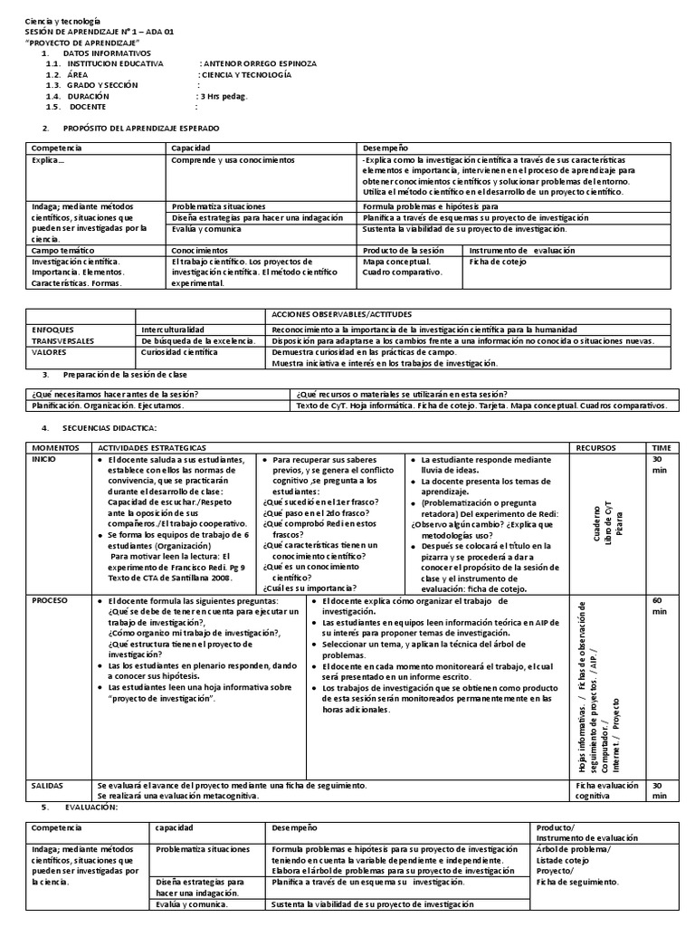 PROYECT INVESTIGACION CyT | PDF | Aprendizaje | Método científico