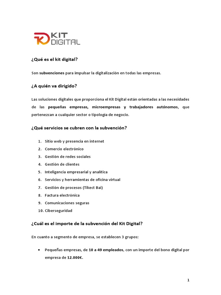 Kit Digital: Subvenciones para PYMEs y Autónomos | PDF | Pequeñas y medianas empresas | Comercio ...