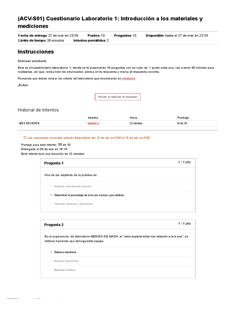 Acv s01 Cuestionario Laboratorio 1 Introduccion A Los Materiales y Mediciones Quimica General ...