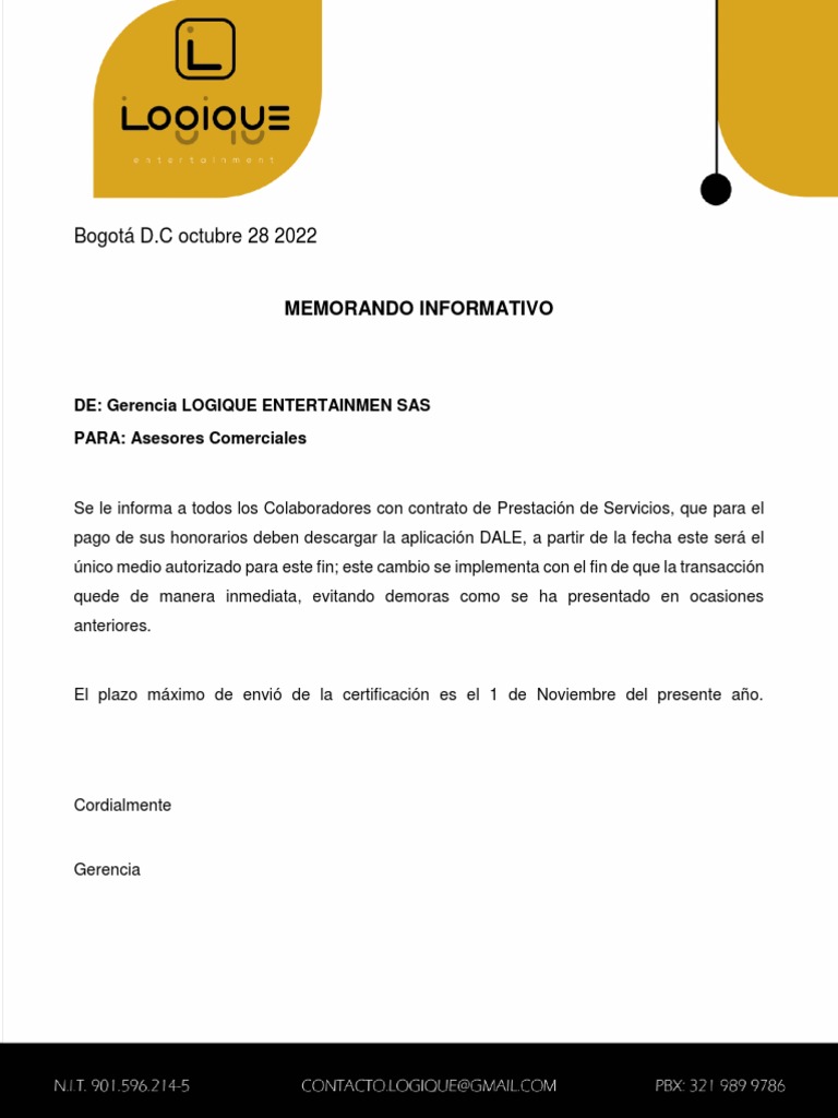 Memorando Informativo Logique-1 | PDF