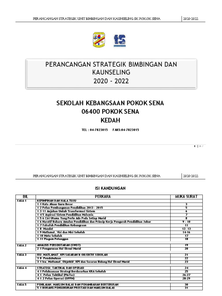 Perancangan Strategik Unit Kaunseling SK Pokok Sena PDF | PDF