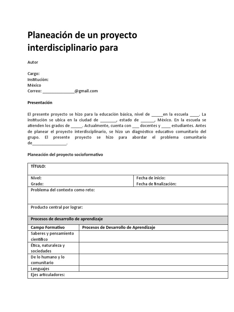 Formato de Un Proyecto Interdisciplinario Sintetico Rev | PDF ...