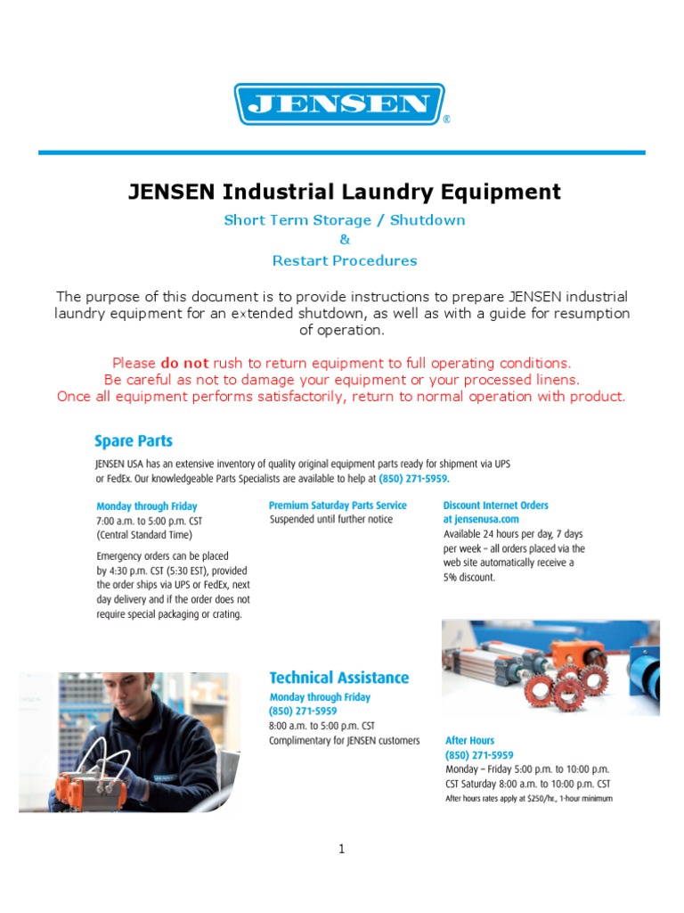 JENSEN Laundry Equipment Shutdown Guide | PDF | Clothes Dryer ...
