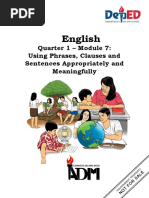 English: Quarter 1 - Module 7: Using Phrases, Clauses and Sentences ...
