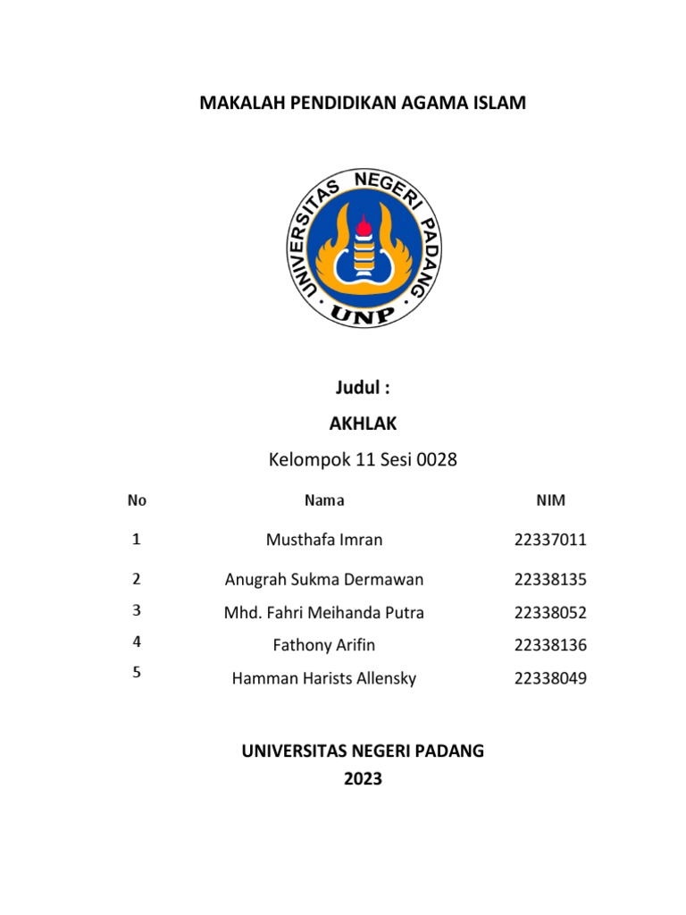 Makalah Kelompok 11 Sesi 0028 - Akhlak - UNP - 2023 PDF | PDF