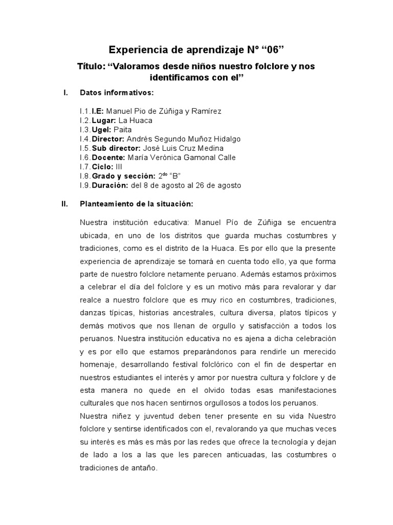 Experiencia de Aprendizaje #"06" | PDF | Folklore | Comprensión lectora