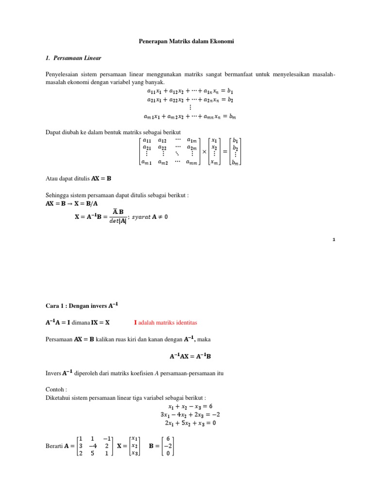 Matek 4 Penerapan Matriks Dalam Ekonomi | PDF | Metode & Bahan Ajar