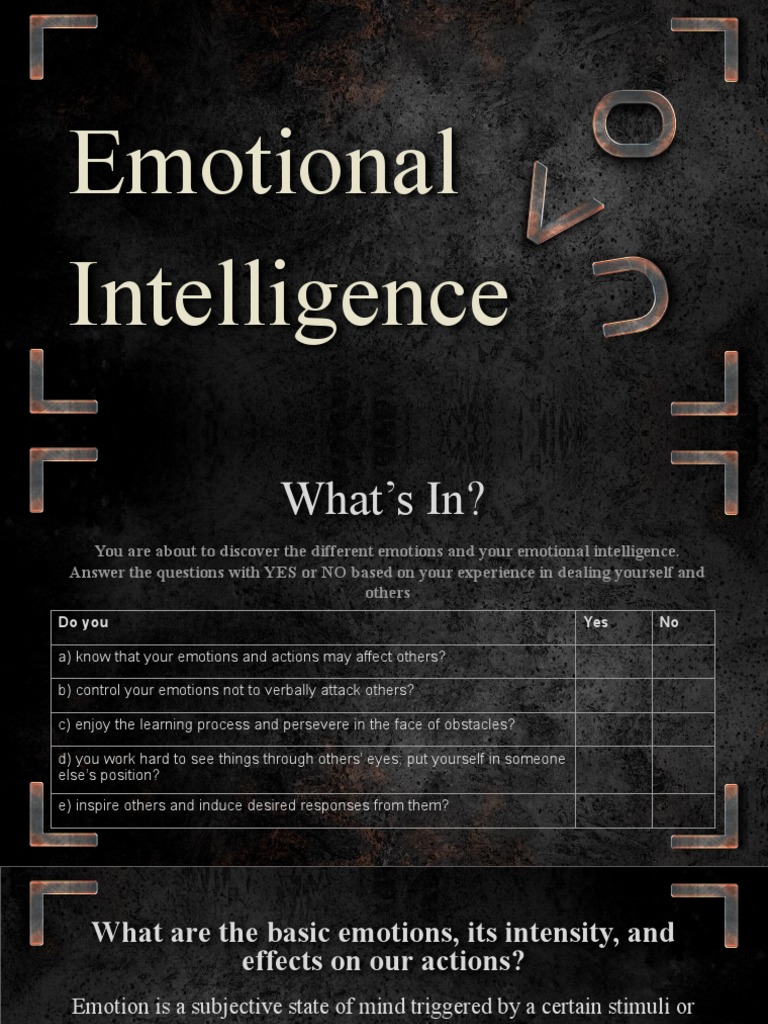 Lesson 13 Emotional Intelligence | PDF | Emotions | Emotional Intelligence