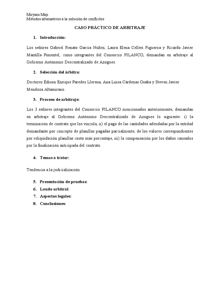 Caso Práctico de Arbitraje | PDF