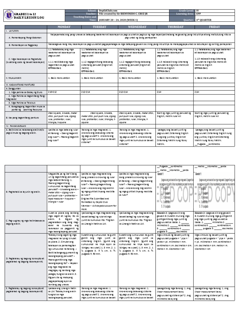 Daily Lesson Log Epp4 Q4-W1 | PDF