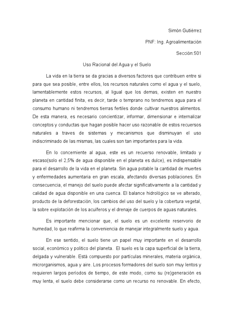 Uso Racional Del Agua y El Suelo | PDF | Degradación ambiental | Suelo