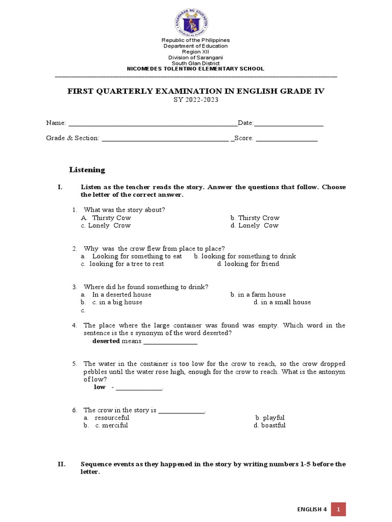 Pt-English 4 1ST | PDF