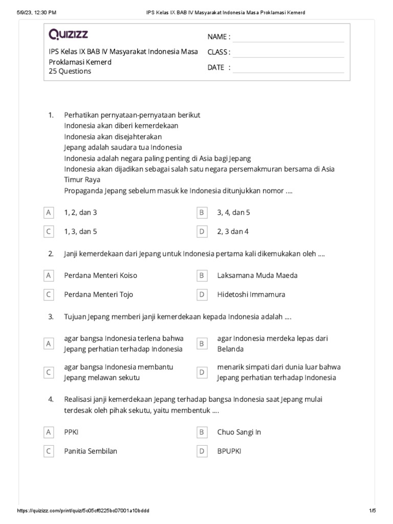IPS Kelas IX BAB IV Masyarakat Indonesia Masa Proklamasi | PDF