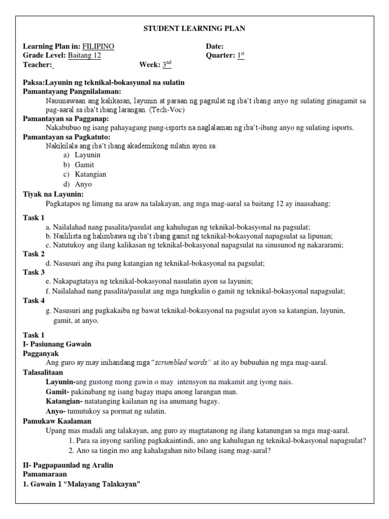LESSON PLAN 3rd Week Layunin | PDF