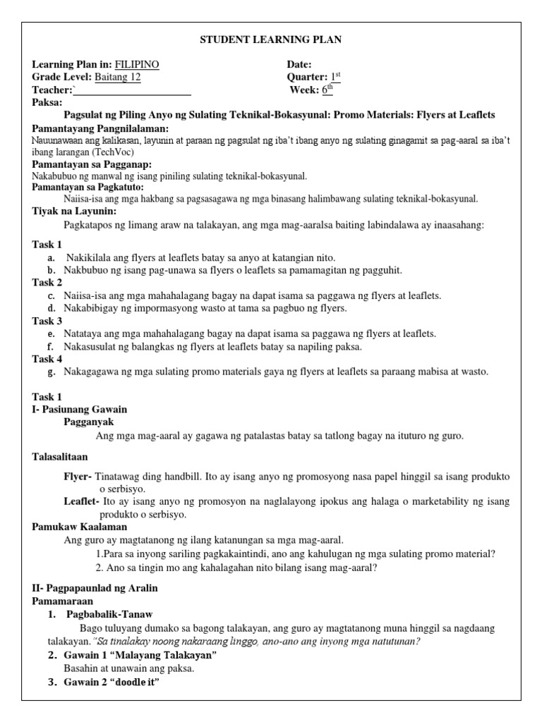 Lesson Plan Flyers at Leaflets | PDF