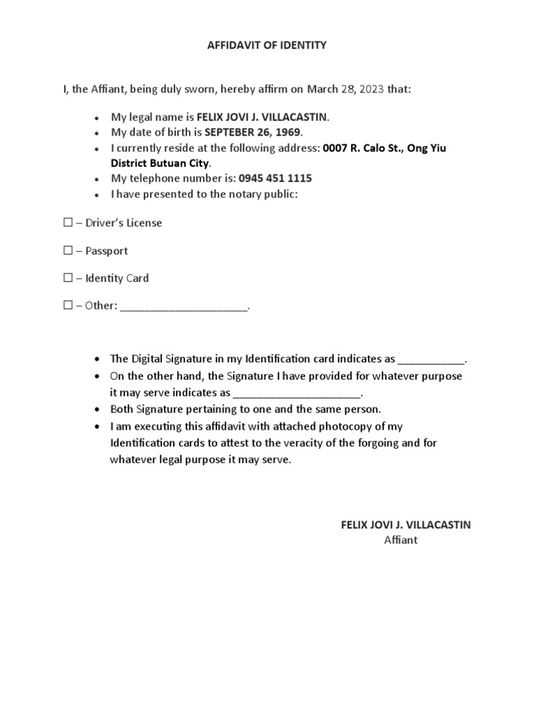 Affidavit of Identity | PDF