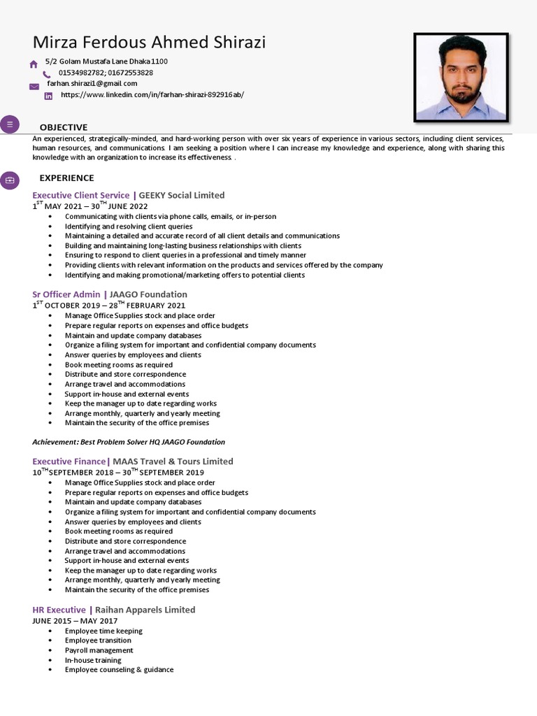 Mirza Ferdous Ahmed Shirazi's CV | PDF | Databases | Business
