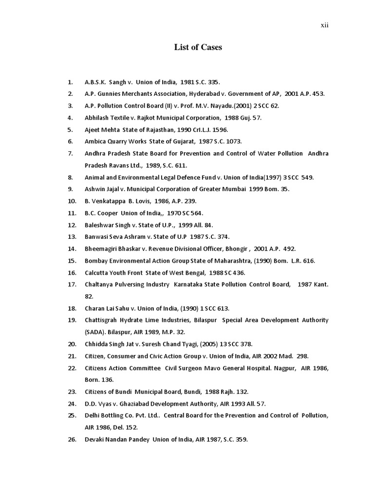 List of Cases - Thesis Environment Law | PDF