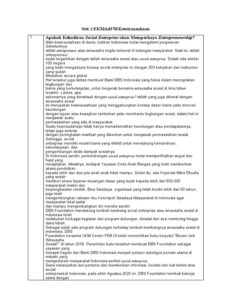 TMK 2 EKMA4370 Kewirausahaan 2023 | PDF | Karier & Perkembangan | Bisnis