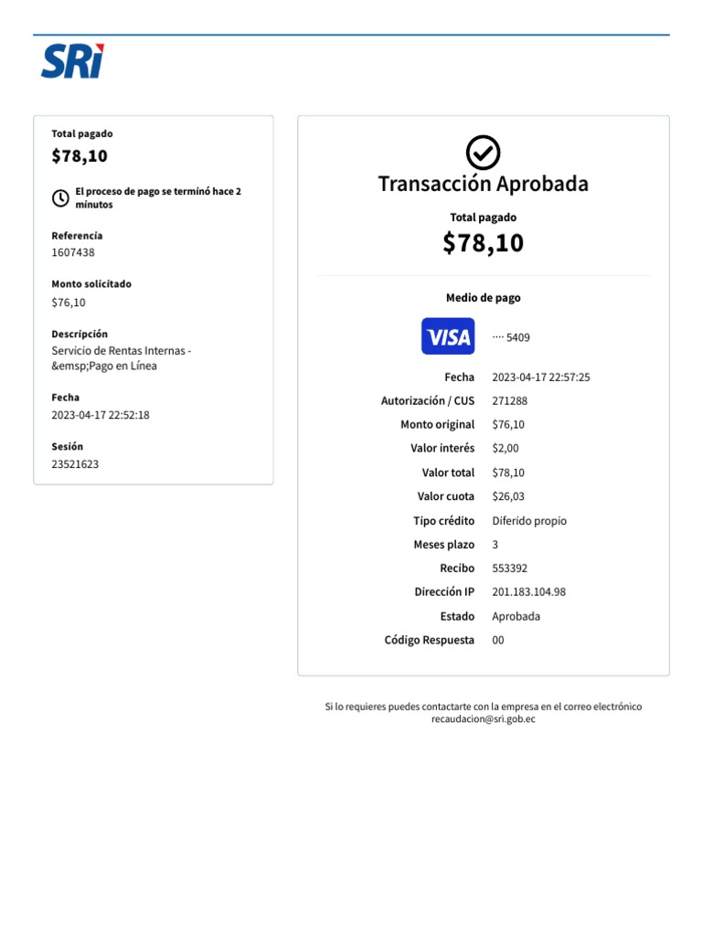 Transacción Aprobada: Total Pagado | PDF