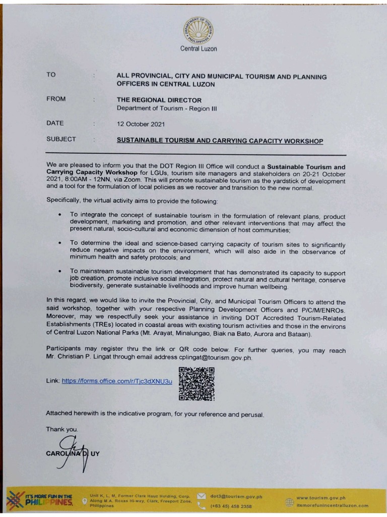 Suistainable Tourism and Carrying Capacity Workshop Invitation | PDF