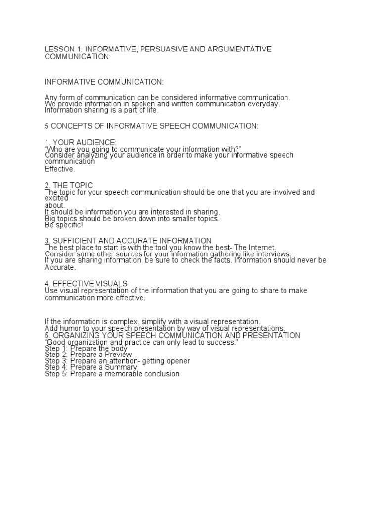 Informative, Persuasive and Argumentative Communication | PDF ...