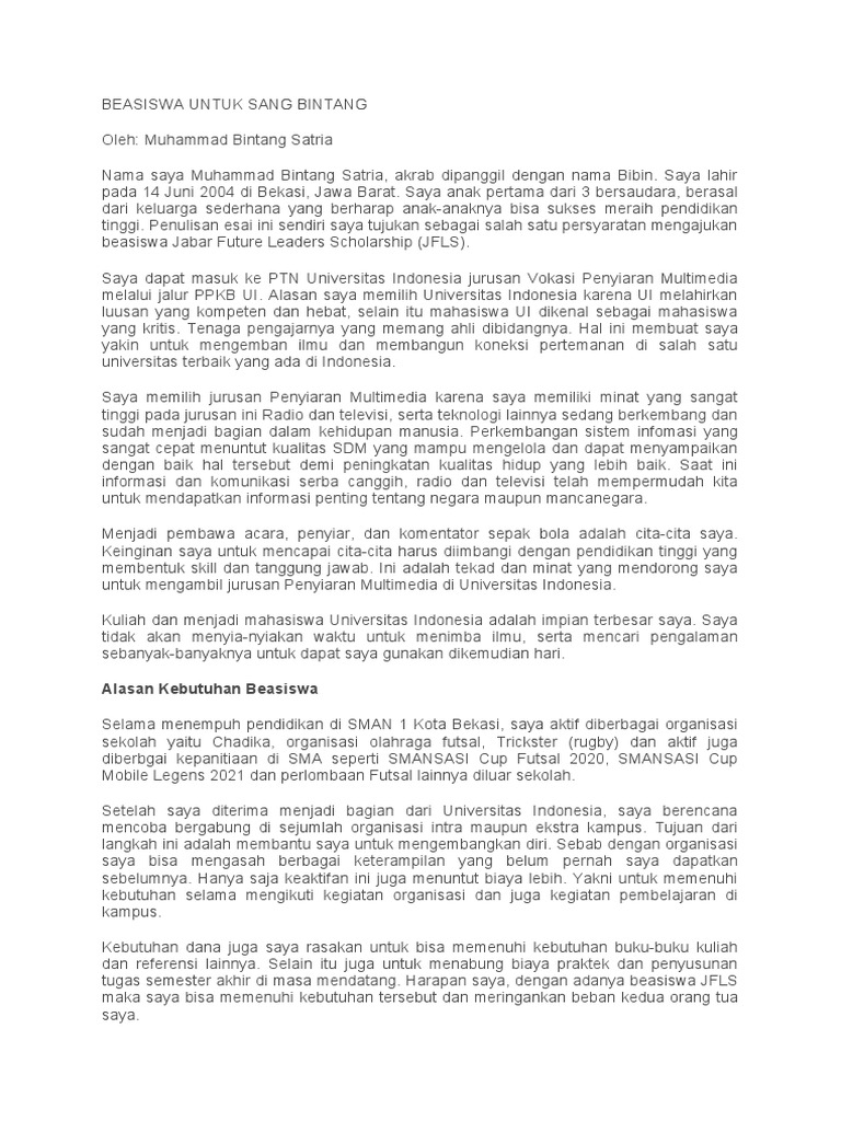 Essay Beasiswa | PDF