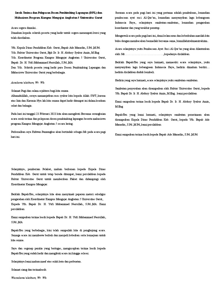 MC Serah Terima Dan Pelepasan KM5 | PDF