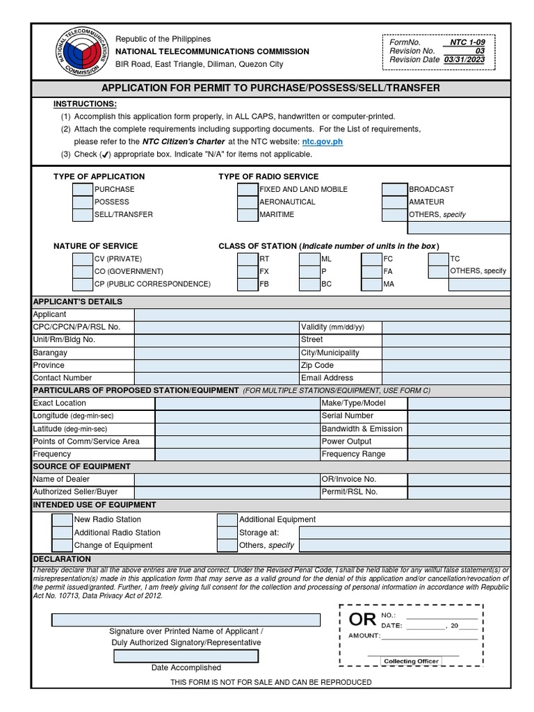 Form No NTC 1-09 APPLICATION FOR PERMIT TO PURCHA - 230411 - 151417 ...