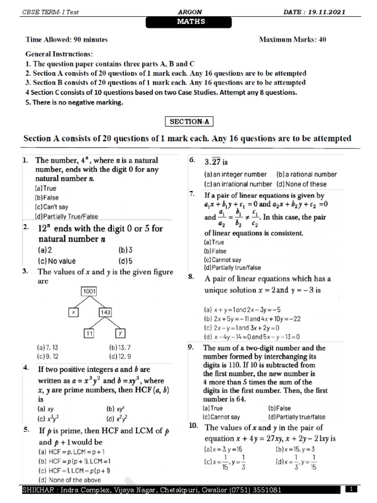 Maths Argon Paper - 19.11.2021 | PDF | Secondary Education