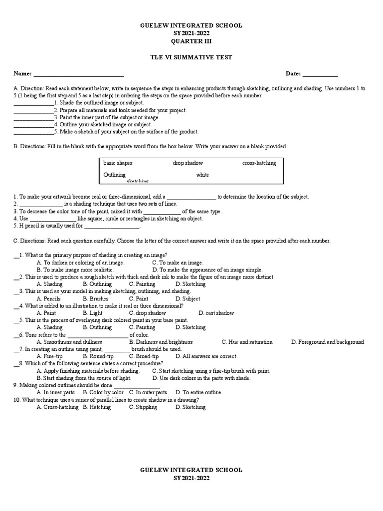 TLE 6 Summative Test - IA Module 5 | PDF | Drawing | Techniques