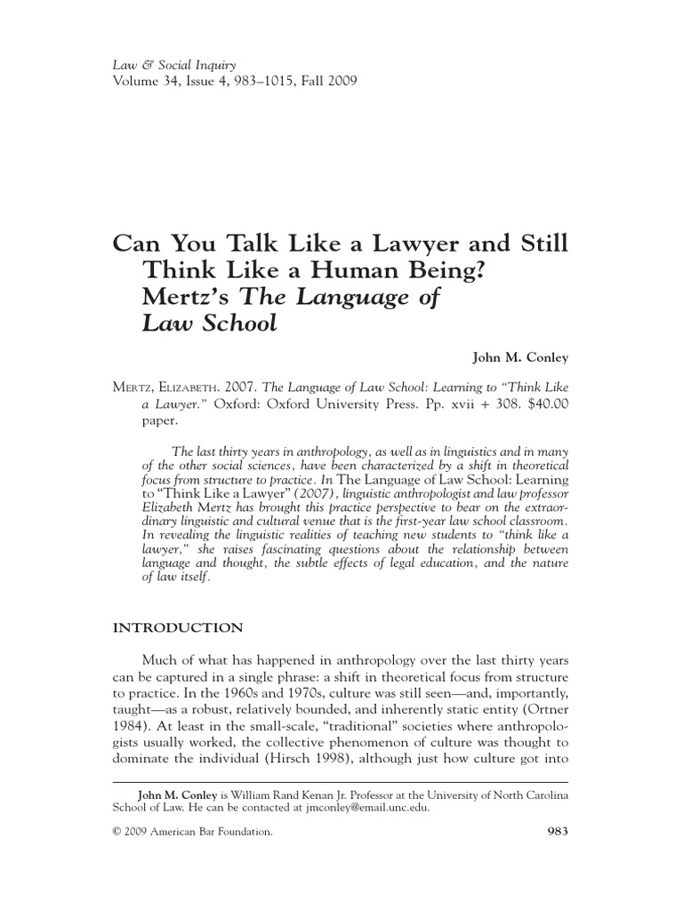 Conley-Can You Talk Like A Lawyer | PDF | Linguistics | Anthropology