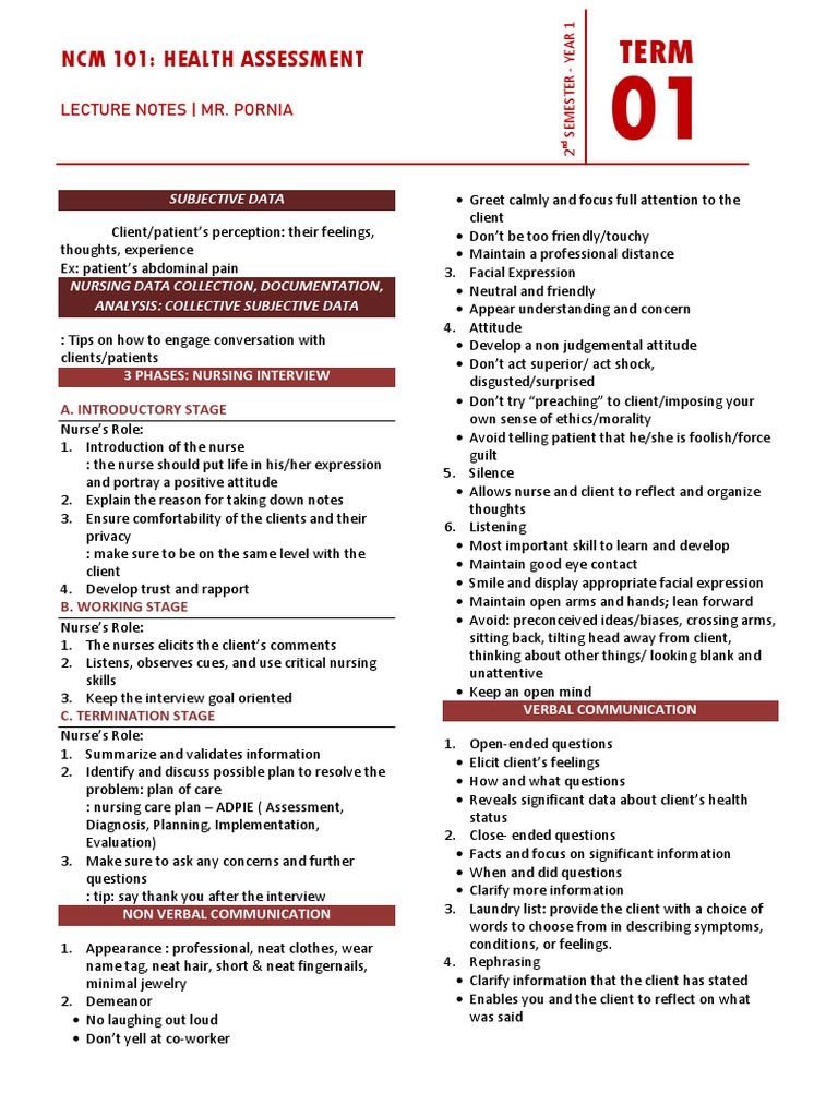 Subjective Data in Nursing Assessment | PDF | Nursing | Communication