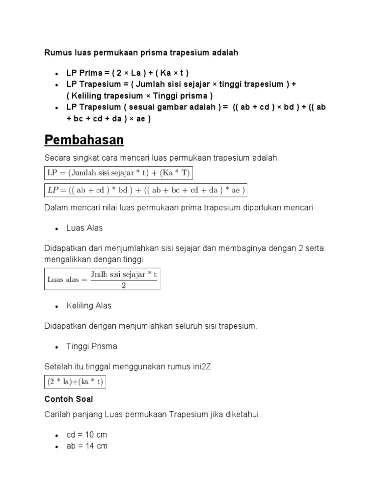 Rumus luas permukaan prisma trapesium adalah.docx | PDF